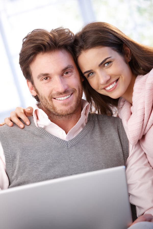 Couple Using Laptop Computer Stock Image - Image of credit, furniture ...