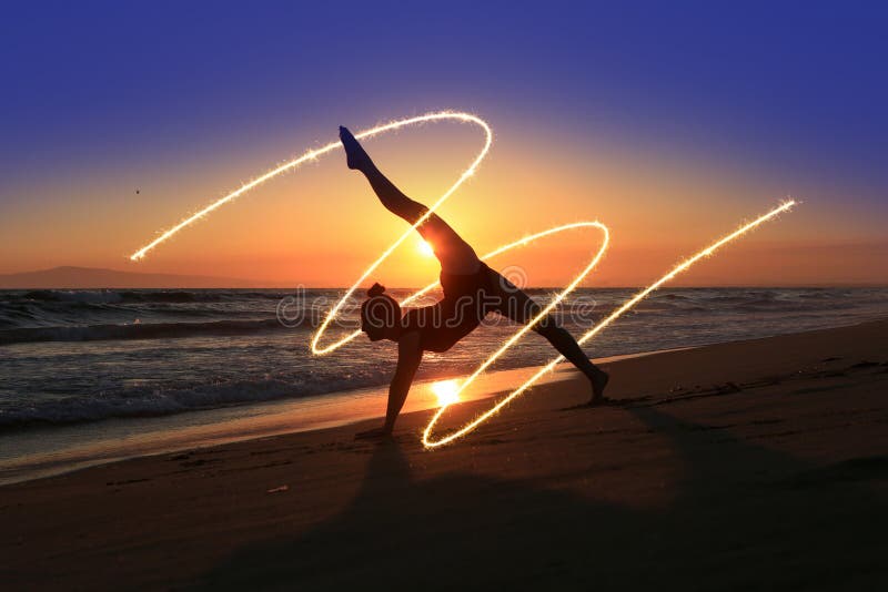 Skilled Young Dancer at the Beach during Sunset Stock Image - Image of ...