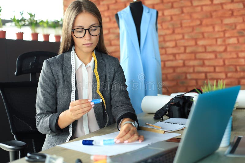 Beautiful Young Designer Thinking about New Models in Her Studio Stock ...