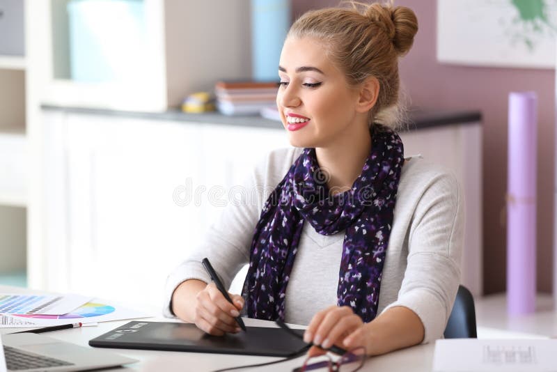Beautiful Young Designer Working in Office Stock Photo - Image of ...