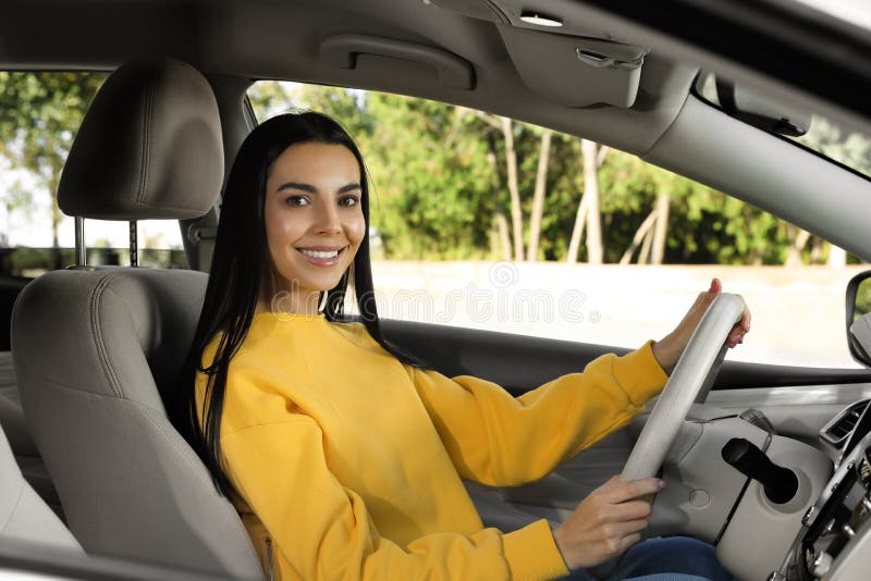 Beautiful Young Driver Sitting in Modern Car Stock Image - Image of ...