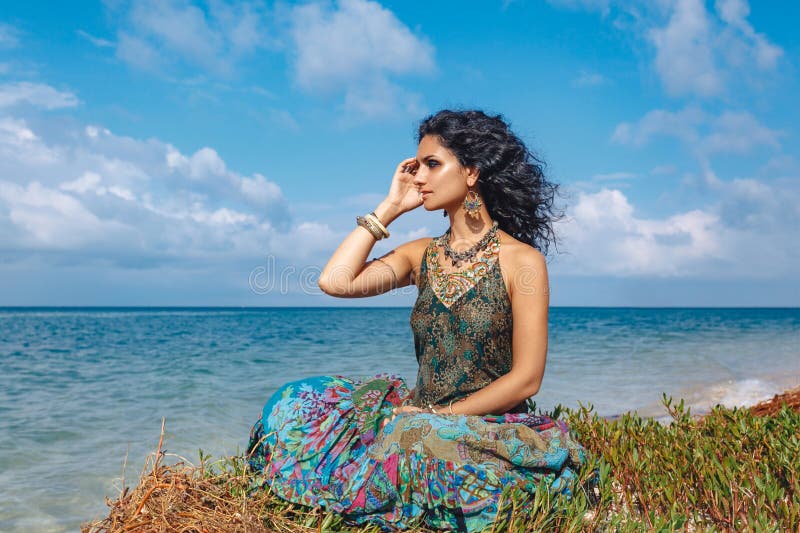 Beautiful Young Boho Woman on the Beach Stock Image - Image of girl ...