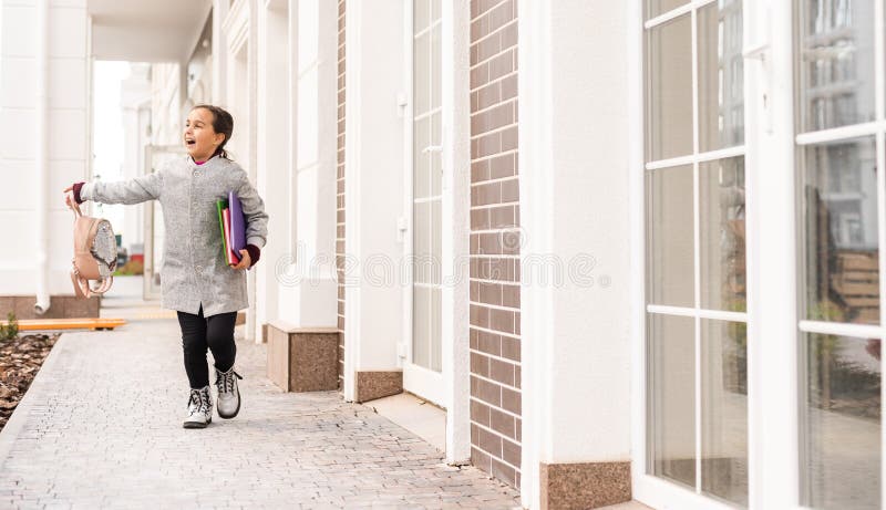 Beautiful Young Elementary School Girl Autumn Stock Image - Image of ...
