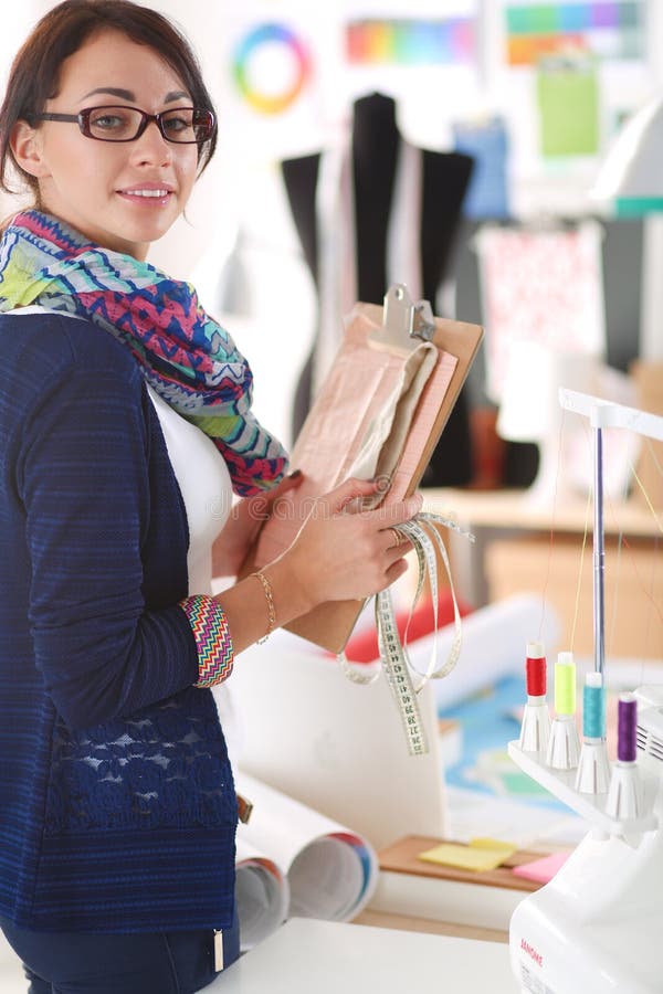 Beautiful Young Fashion Designer Standing in Studio Stock Image - Image ...