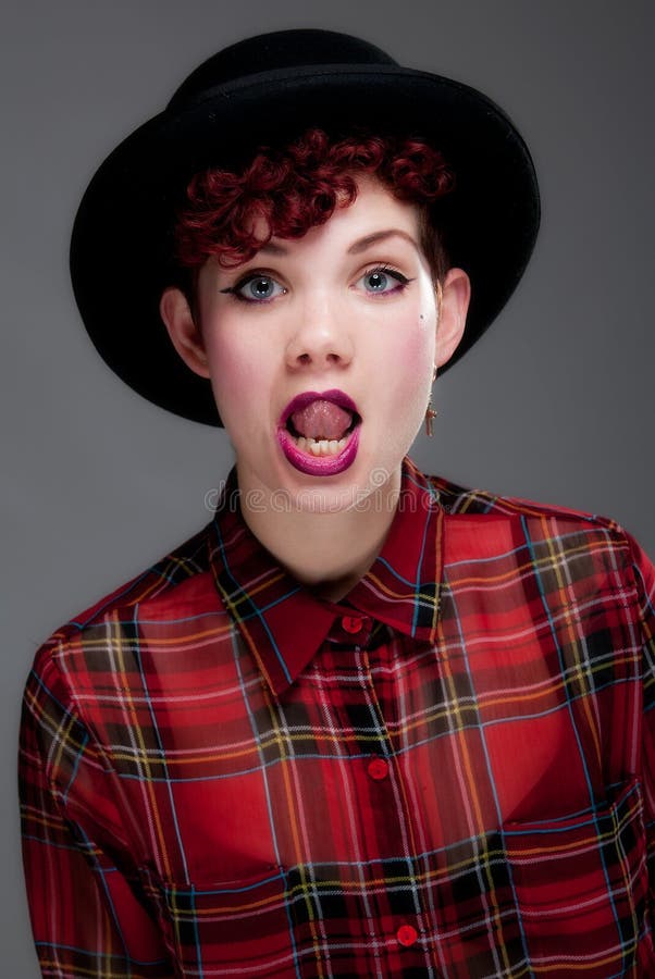 Beautiful Young Female in Bowler Hat and Shirt Stock Image - Image of ...