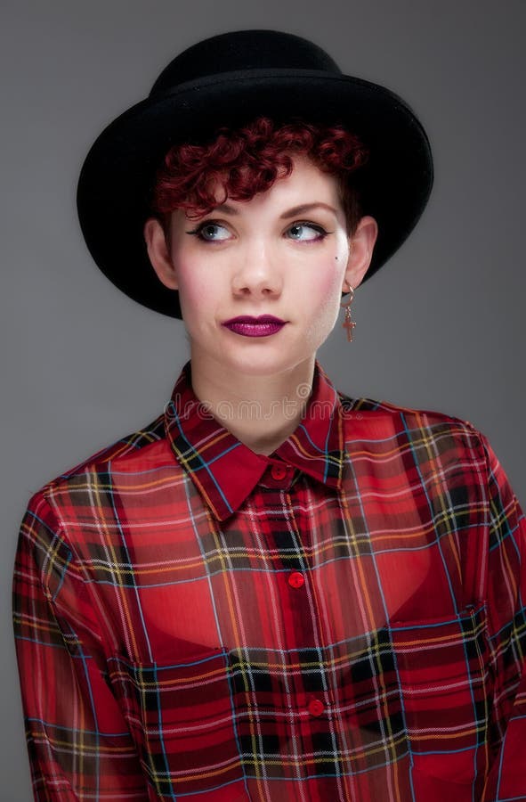 Beautiful Young Female in Bowler Hat and Shirt Stock Image - Image of ...