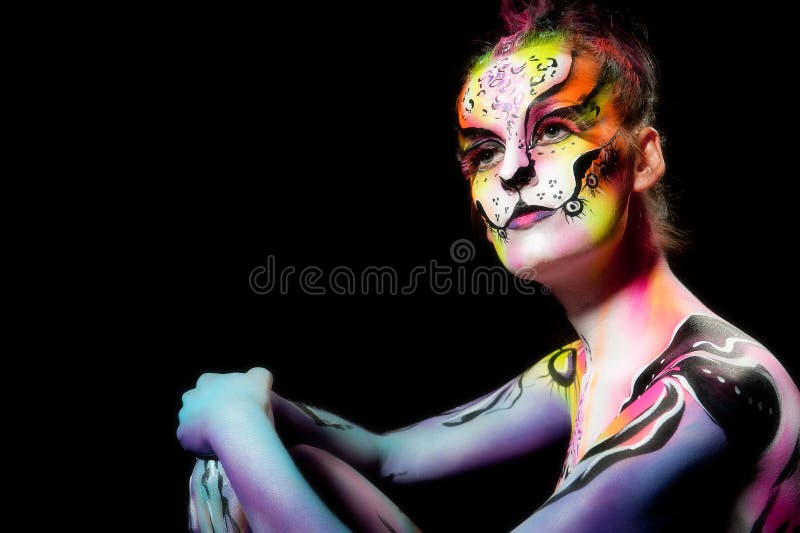 Beautiful Young Female with Full Body Paint Stock Photo - Image of ...
