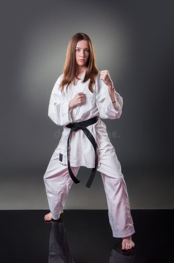 Group of Beautiful Young Female Karate Players Celebrating on the Gray ...