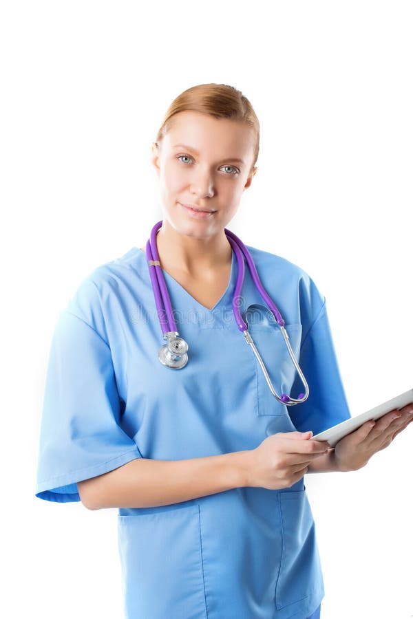 Beautiful Young Female Medical Intern with Tablet Computer Stock Image ...