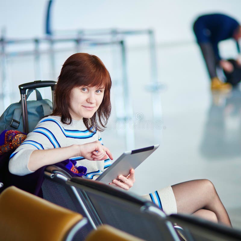Beautiful Young Female Passenger at the Airport Stock Image - Image of ...