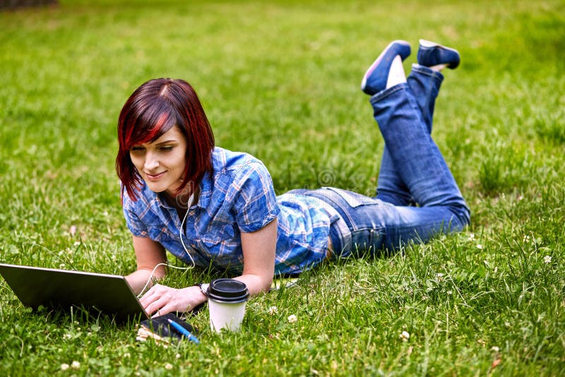 Beautiful Young Freelancer Woman Using Laptop Stock Image Image Of