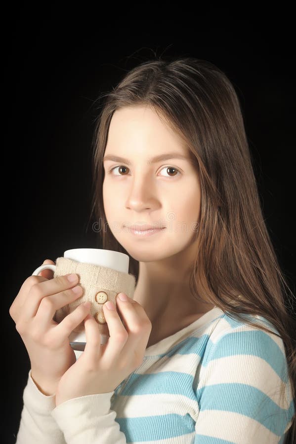 Beautiful Young Girl with a Cup in Hands Stock Photo - Image of ...