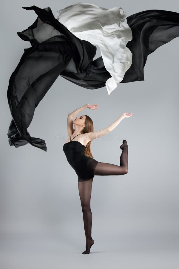 Beautiful Young Girl Dancing. Flowing Fabric Stock Image - Image of ...
