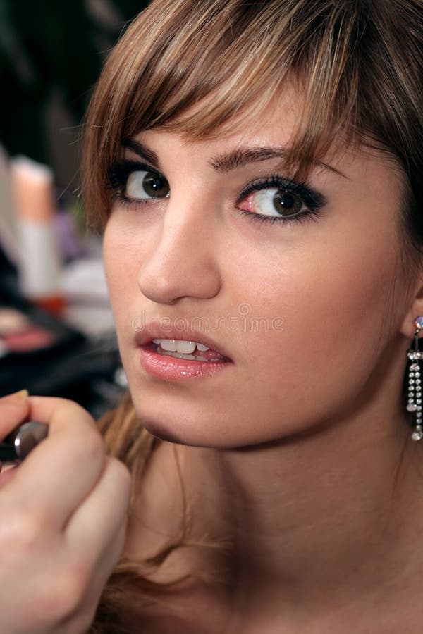 Beautiful Young Girl Doing Makeup Stock Image - Image of action, blond ...