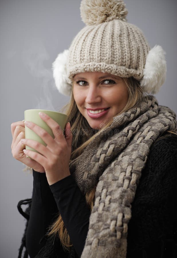 Beautiful Young Girl Drinking Coffee or Tea Stock Photo - Image of ...