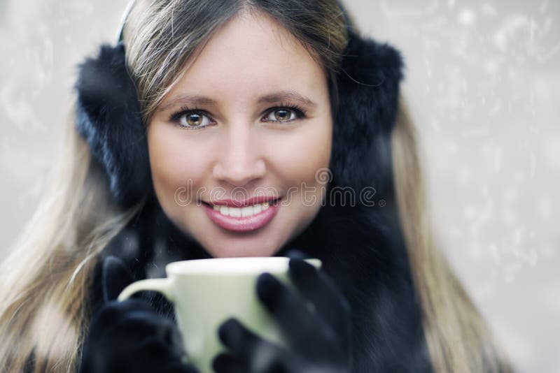 Beautiful Young Girl Drinking Coffee or Tea Stock Image - Image of ...