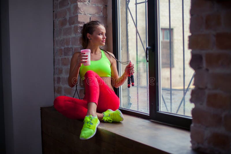 Beautiful Young Girl Is Drinking A Fitness Smoothie Healthy Lifestyles