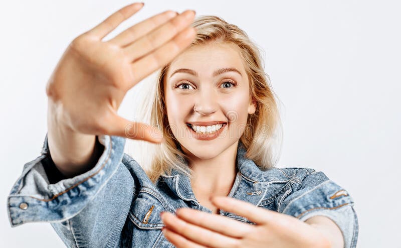 Beautiful Young Girl Fooling Around and Pulling Her Hands Forward on ...