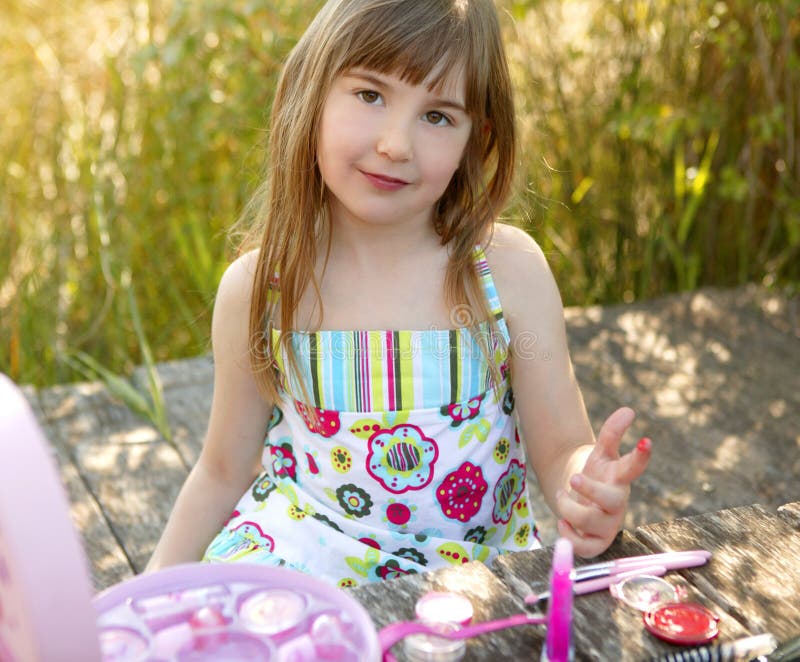 Beautiful Young Girl with Make Up Set Outdoors Stock Photo - Image of ...