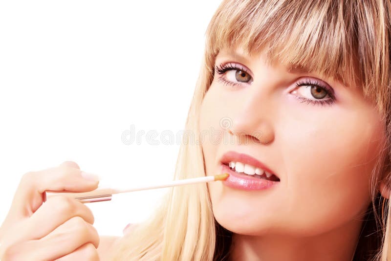 Beautiful Young Girl Making Up Her Face Stock Image - Image of isolated ...