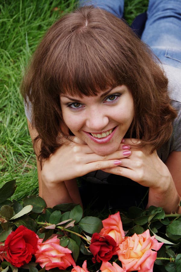 Beautiful Young Girl with Roses Stock Photo - Image of girl, nature ...