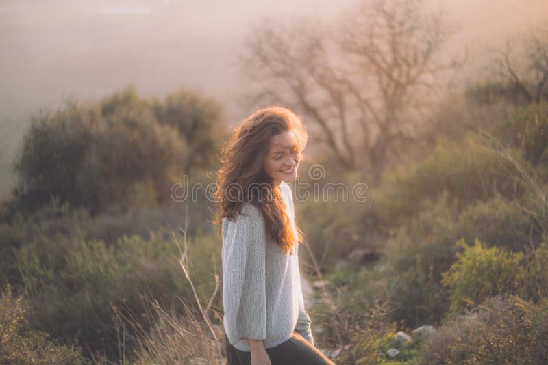 Beautiful Young Girl Smiling at Sunset Stock Image - Image of cropped ...