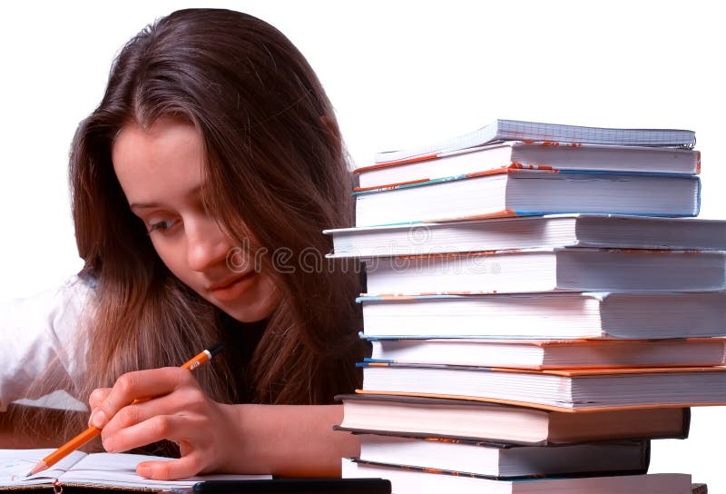 Beautiful Young Girl Studying Stock Photo - Image of homework, female ...