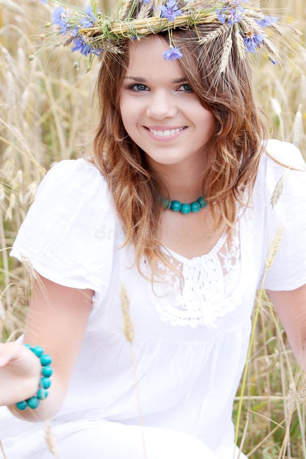 Beautiful Young Girl in Summer Field Stock Photo - Image of isolated ...
