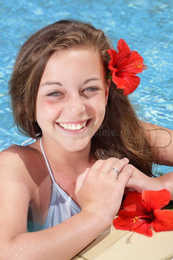 Beautiful Young Girl in Swimming Pool Stock Photo - Image of dream ...