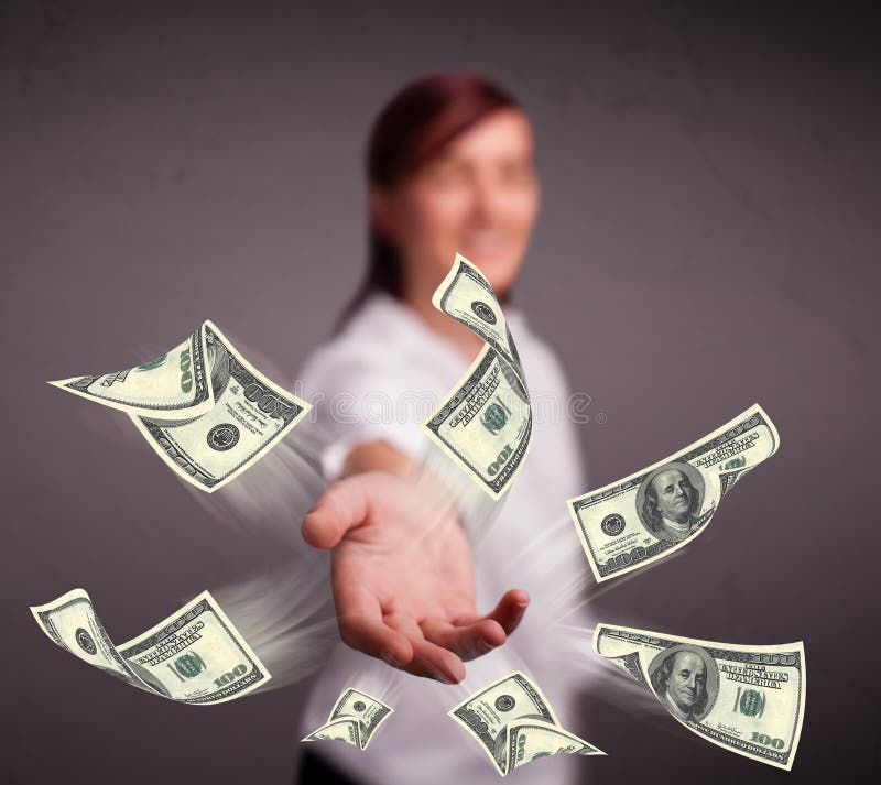 Young girl throwing money stock image. Image of background - 29948789