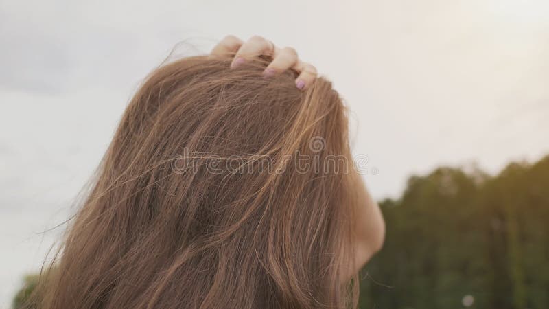Beautiful Young Girl Touches Her Hair In Nature Sensual Portrait Close