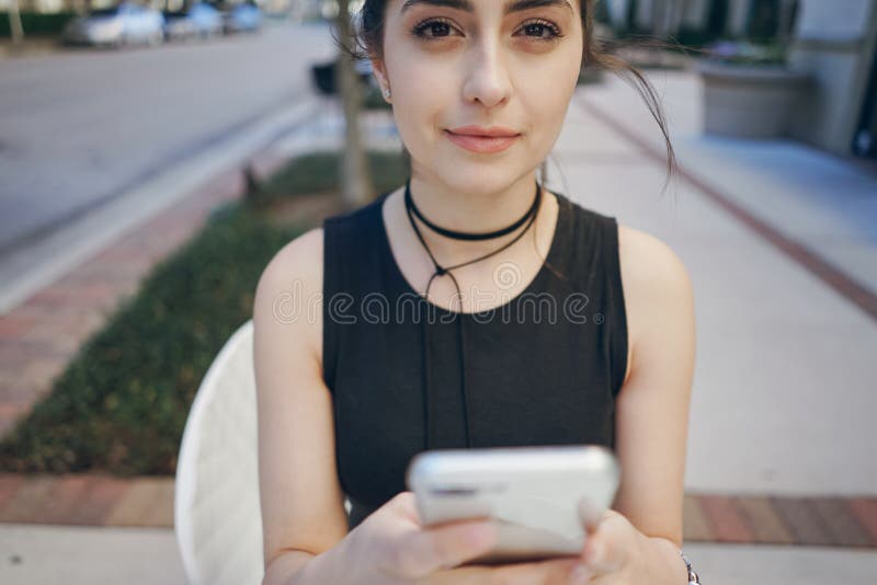 Beautiful young girl stock photo. Image of device, phone - 103824898