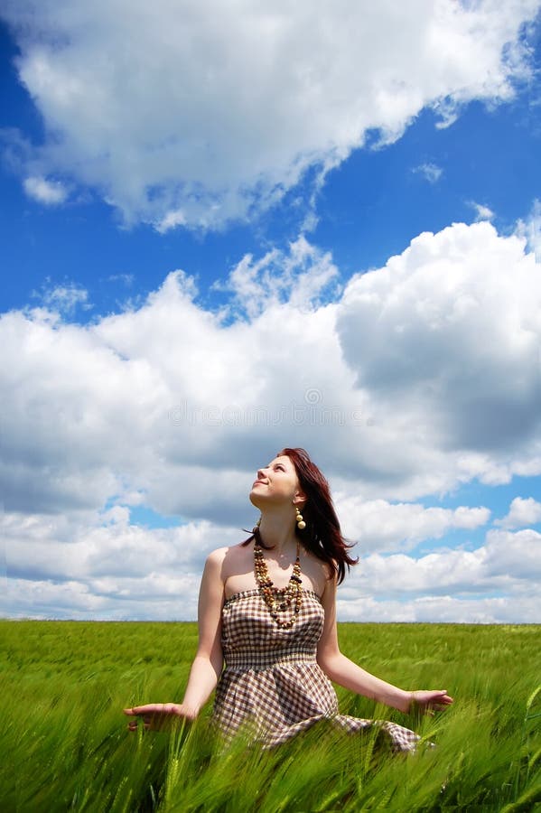 Beautiful Young Irl at Green Field Stock Image - Image of green, empty ...