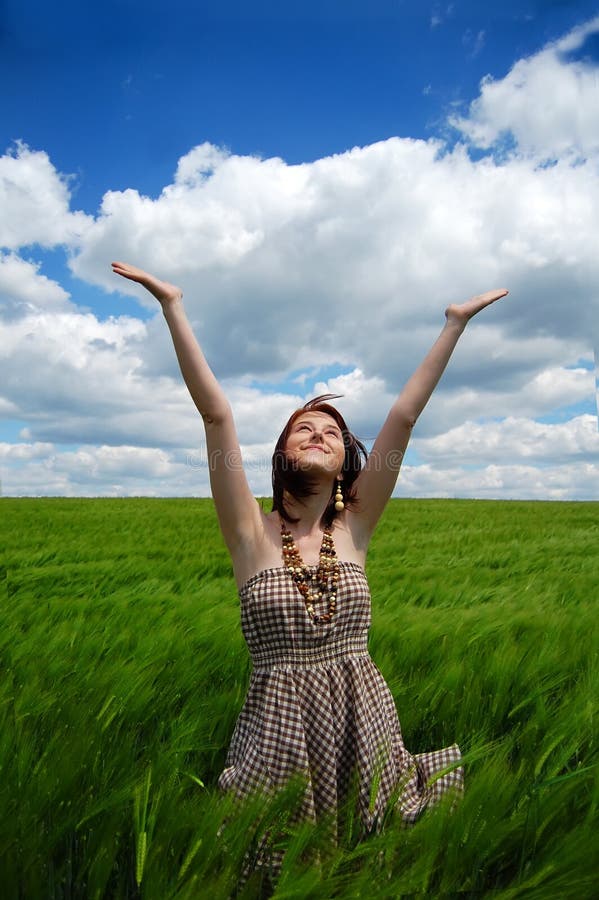 Beautiful Young Irl at Green Field Stock Photo - Image of freedom ...