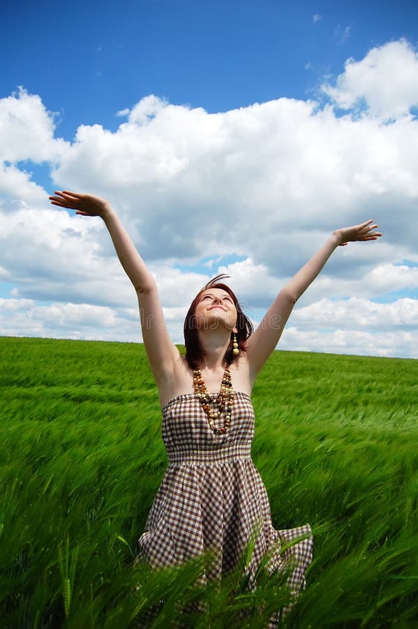Beautiful Young Irl at Green Field Stock Image - Image of female, empty ...