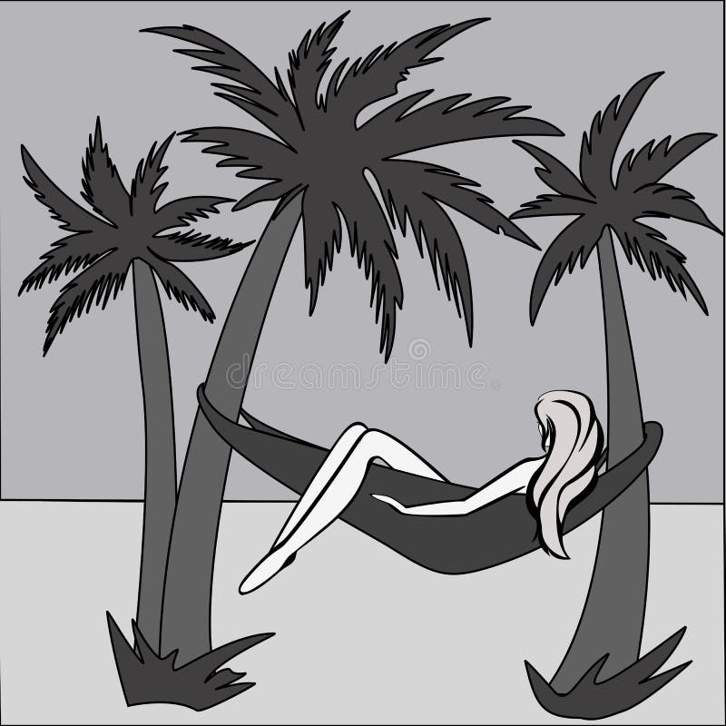 Beautiful Young Lady in Hammock on the Secluded Beach with Palm Trees ...