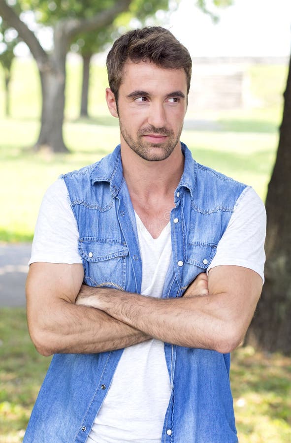Beautiful Young Man in Park Stock Photo - Image of beautiful ...