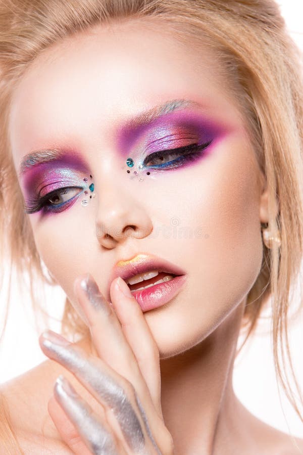 Beautiful Young Model with Bright Make-up Stock Photo - Image of eyes ...
