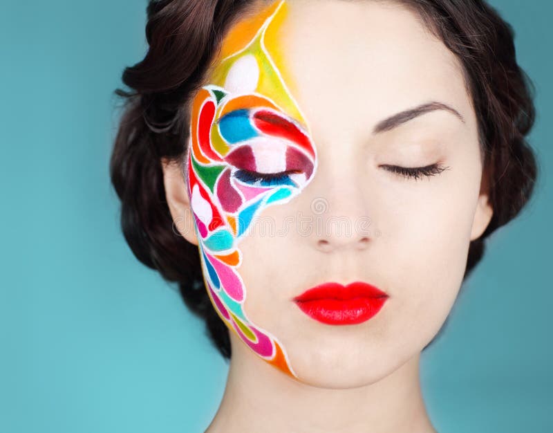 Beautiful Young Model with Bright Make Up Stock Image - Image of black ...