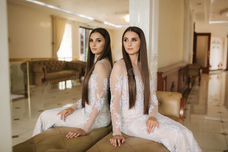 Beautiful Young Model in Evening Drees Posing To Photographer Inside ...