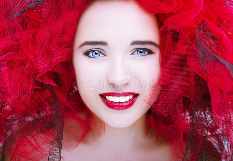 Beautiful Young Model with Red Lips. Gorgeous Woman Face. Stock Photo ...