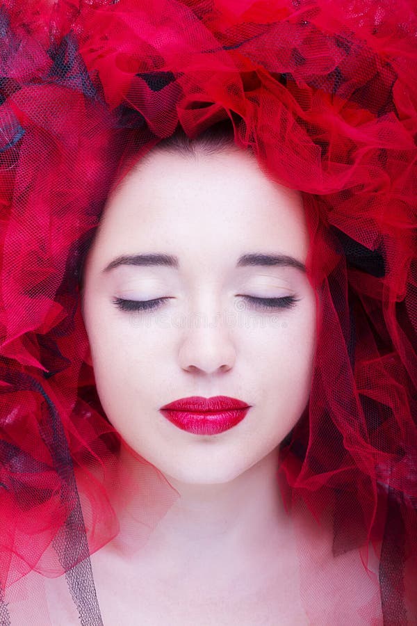 Beautiful Young Model with Red Lips. Gorgeous Woman Face. Stock Image ...