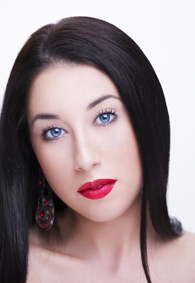 Beautiful Young Model with Red Lips. Gorgeous Woman Face. Stock Photo ...