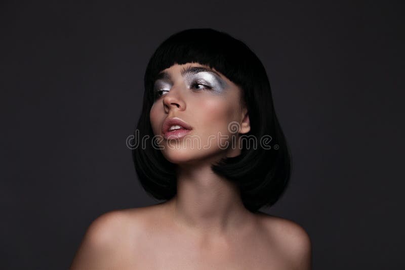 Beautiful Young Model with Shining Silver Stock Photo - Image of lashes ...