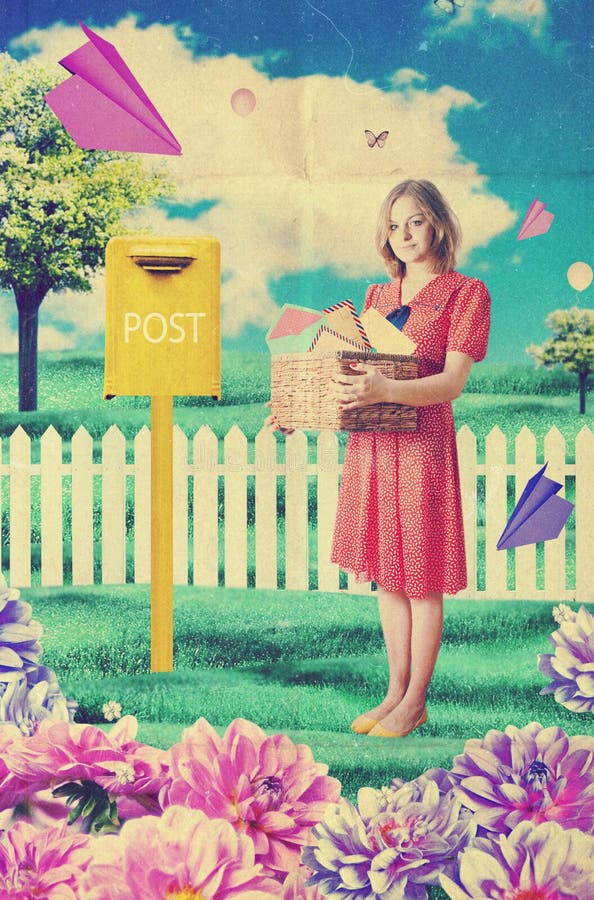 Beautiful Young Postwoman, Retro Stock Image - Image of post, beautiful ...
