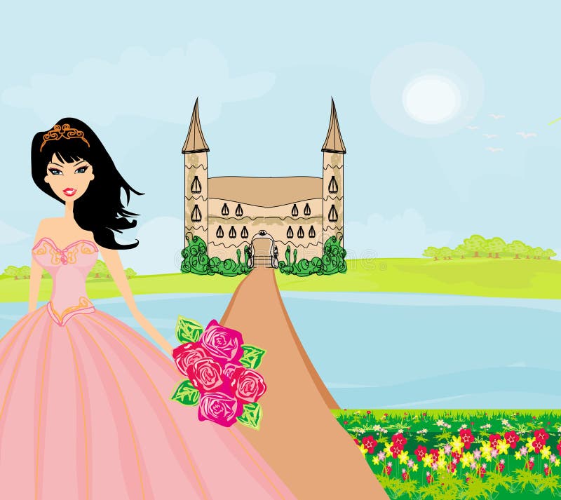 Princess in Front of Her Castle Stock Illustration - Illustration of ...