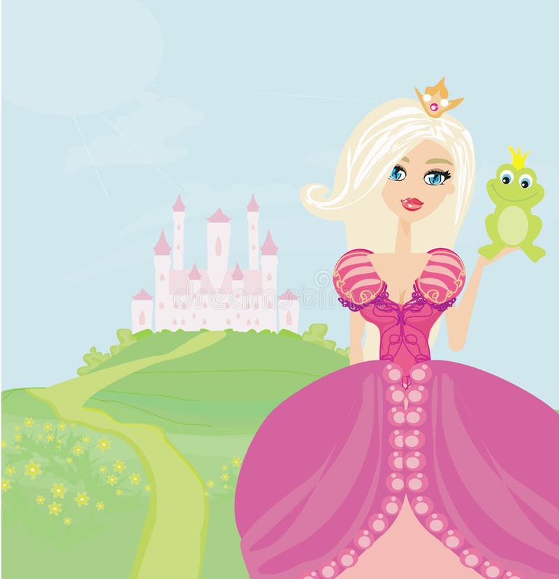 Beautiful Young Princess Holding a Big Frog Stock Illustration ...