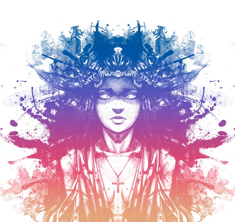 Beautiful Young Shaman Girl Stock Illustration - Illustration of dress ...