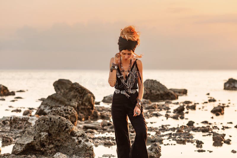 Beautiful Young Stylish Woman Posing at Sunset Stock Image - Image of ...