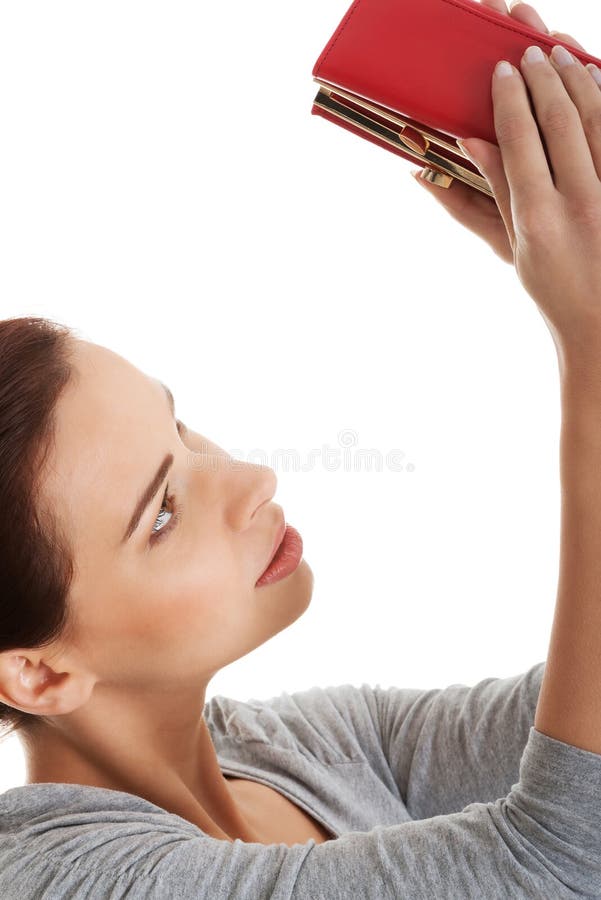 Beautiful Caucasian Business Woman is Checking Empty Wallet. Stock ...